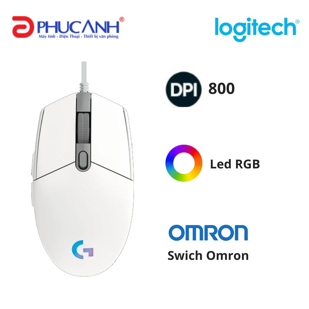 Chuột Logitech Quang G102 LIGHTSYNC RGB White – Vi Tính Minh Hoàng